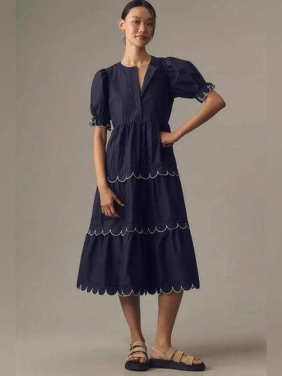English Factory | Dresses | English Factory Navy Midi Dress With White ...